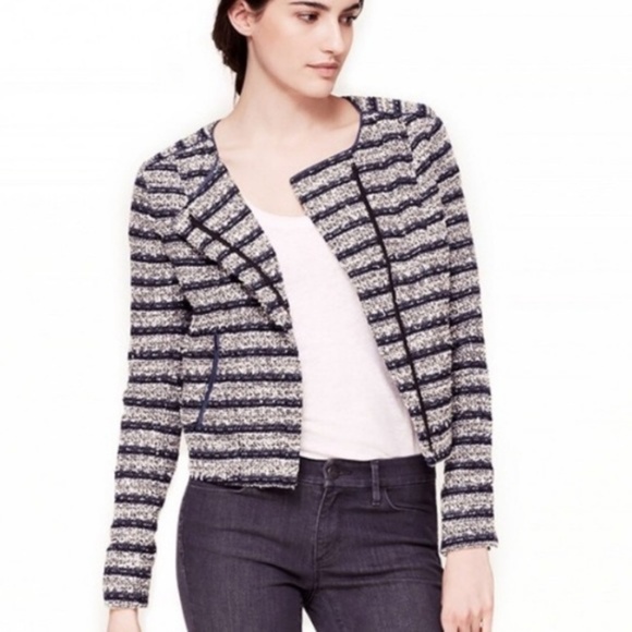 LOFT | Jackets & Coats | Nwt Loft Tweed Blue White Asymmetric Zip ...